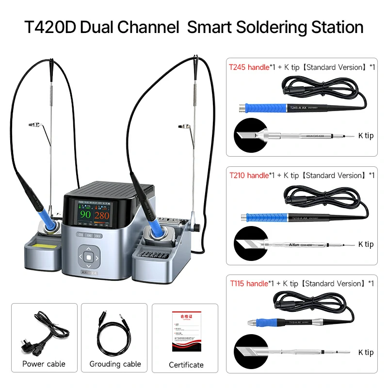 T420D 200W Dual Channel Soldering Station with T245/T210/T115 Handles ...